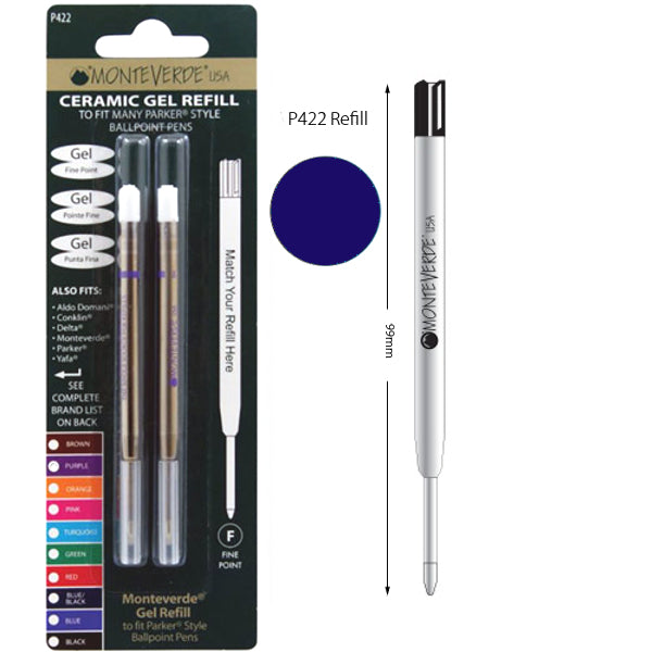 Monteverde P422 Parker Blue Black Fine Ceramic Gel Ballpoint Refill, P ...